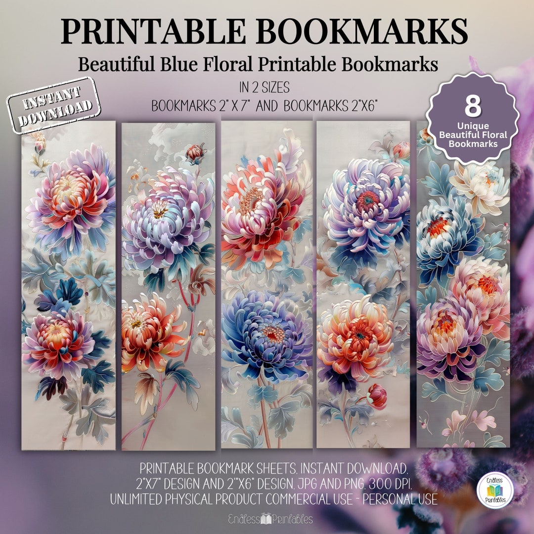 Floral Bookmarks - Printable Flower Design, Elegant Flower, Book Lover ...