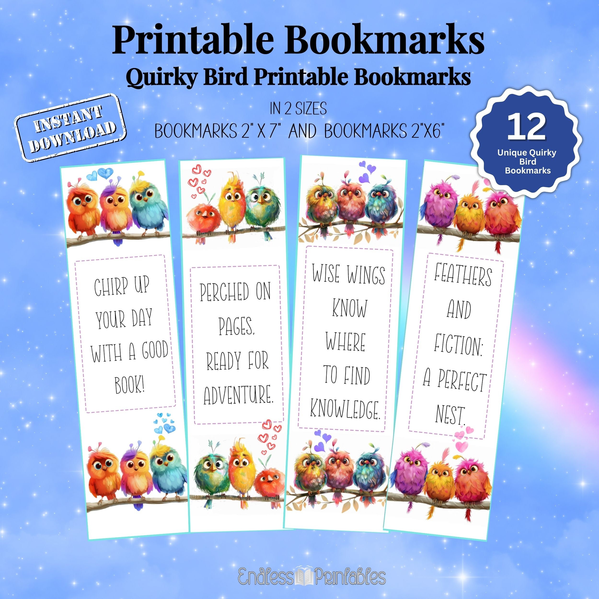 Cute Bird Printable Bookmarks Book Lovers Gift Bookmark for Women ...