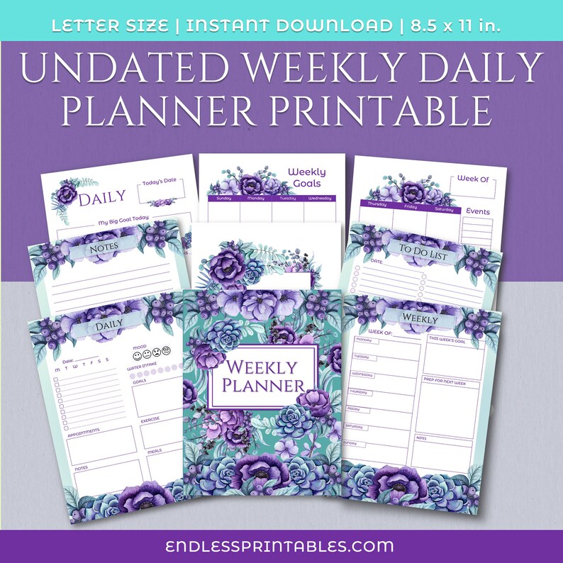 Floral Undated Weekly Planner Printable - To-do List Organizer (8.5x11 ...