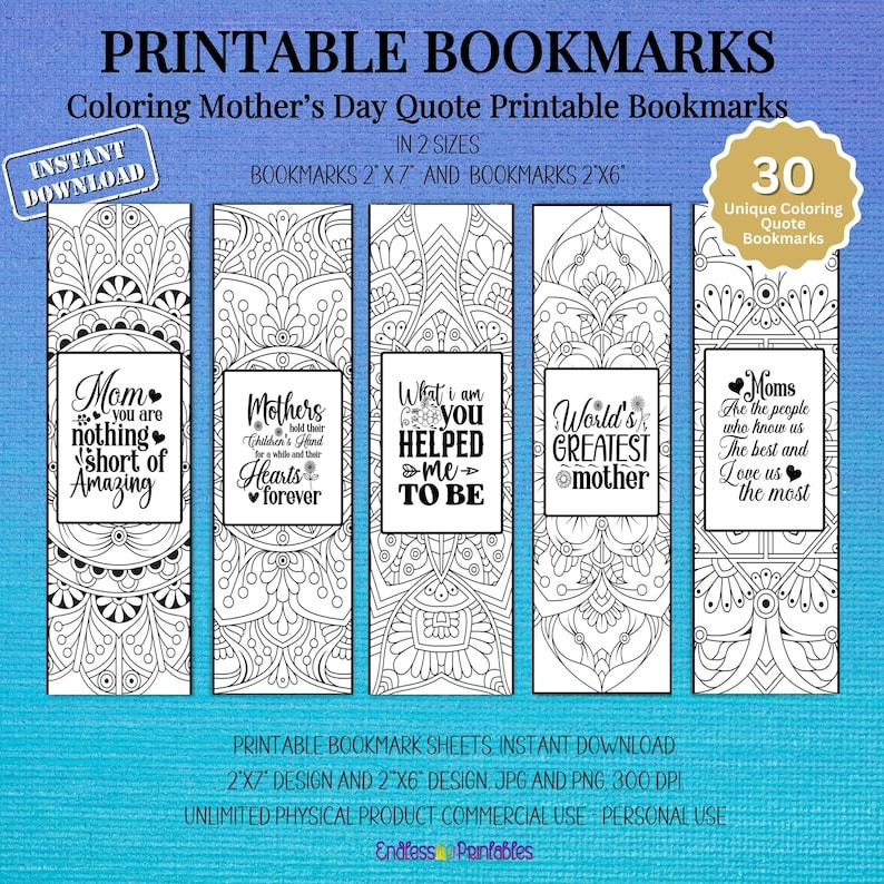 30 Mother’s Day Printable Bookmarks, Coloring Bookmark Bundle ...