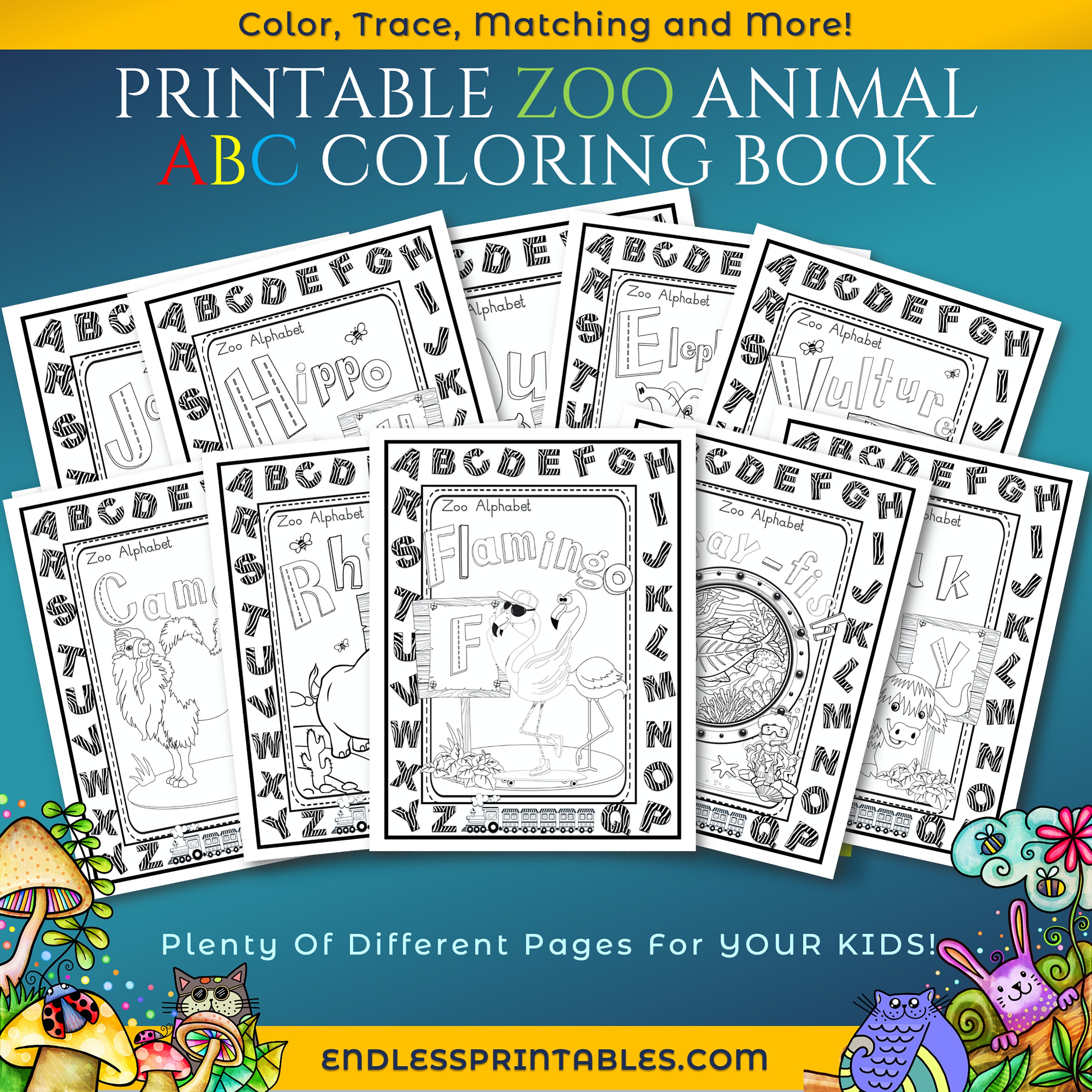 ZOO Animals Printable ABC Coloring Book 70 Kids Learning Activity ...