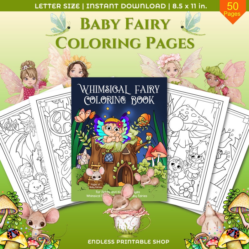 Printable Fairy Coloring Pages Baby Fairy Coloring Page - Etsy