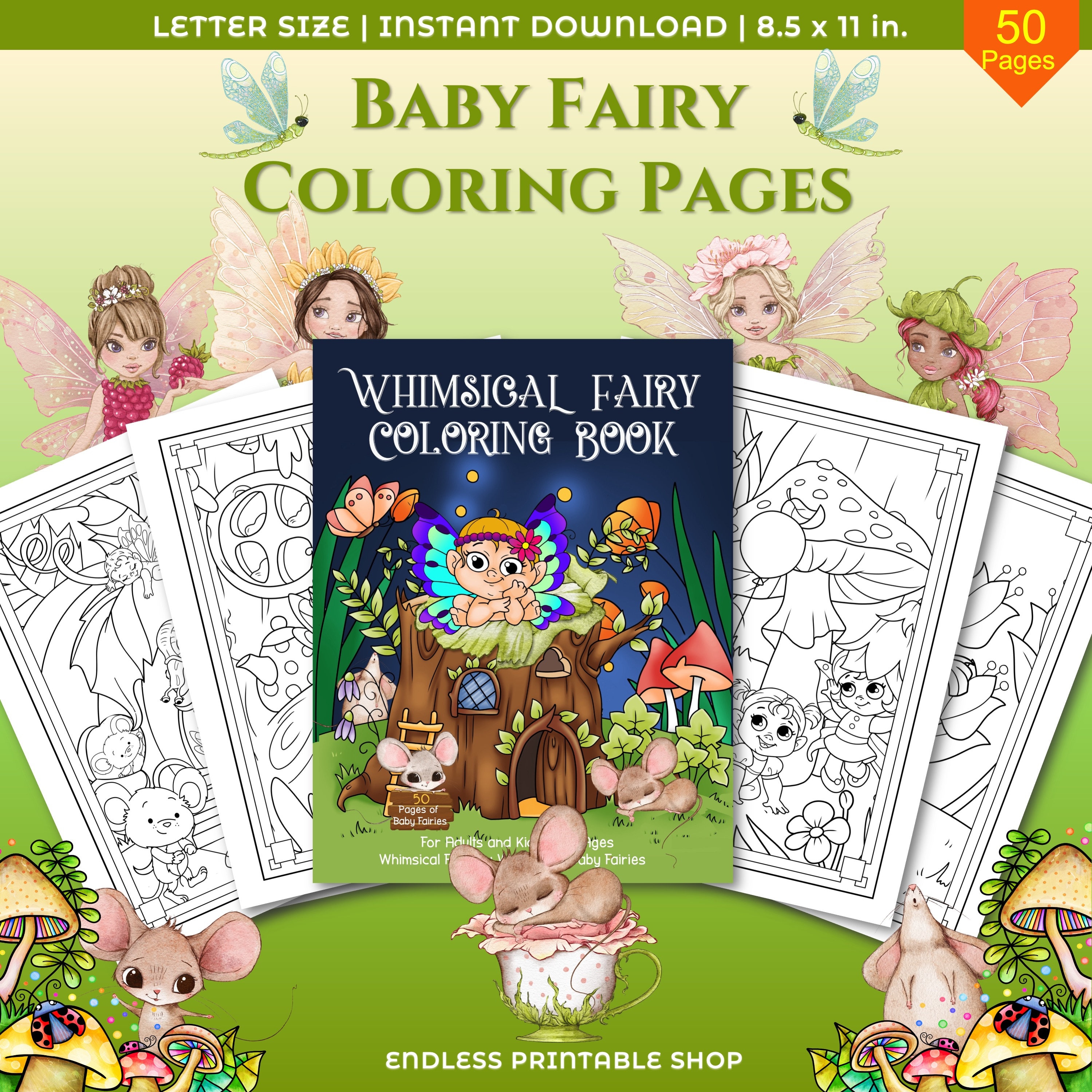 Printable Fairy Coloring Pages Baby Fairy Coloring Page - Etsy
