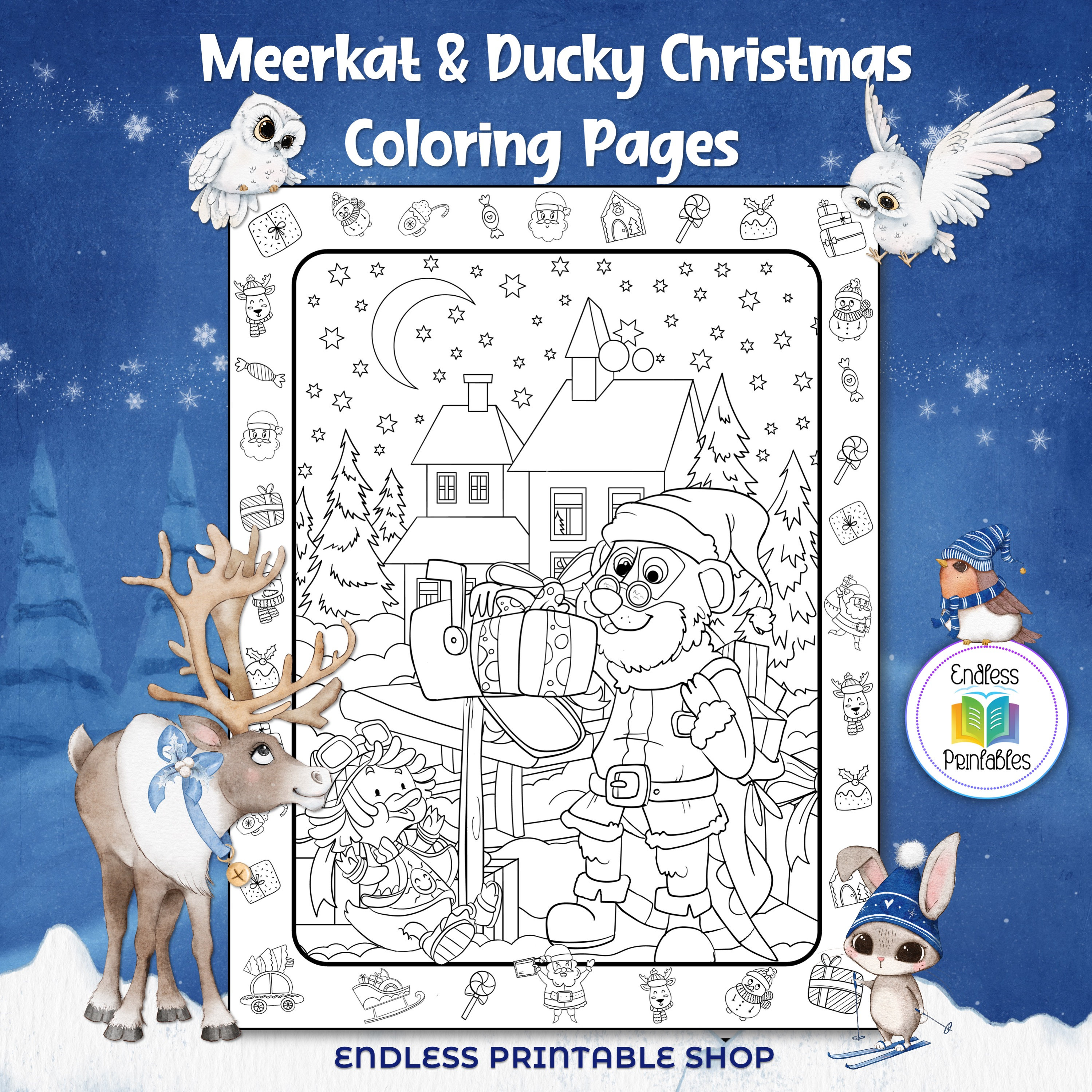 Coloring Pages: Christmas Coloring20 Meerkat and Ducky Digital Coloring ...