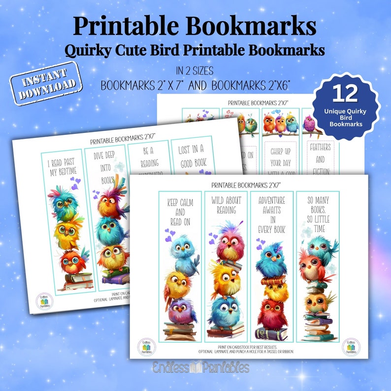 Cute Bird Printable Bookmarks Book Lovers Gift Bookmark for Women ...