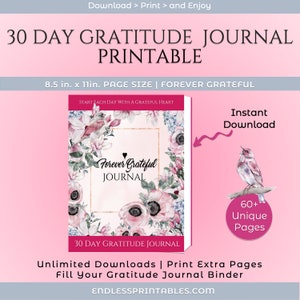 30 Day Gratitude Journal Printable Mindfulness Grateful Planner Instant ...