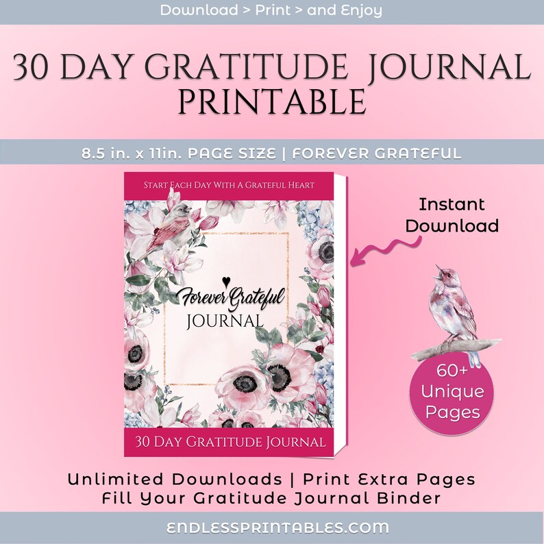 30 Day Gratitude Journal Printable Mindfulness Grateful Planner Instant ...