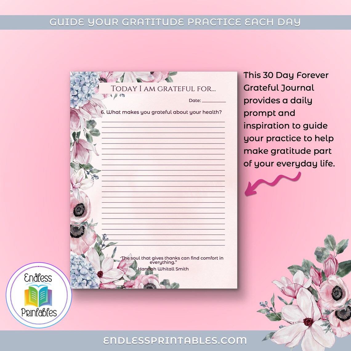 30 Day Gratitude Journal Printable Mindfulness Grateful Planner Instant ...