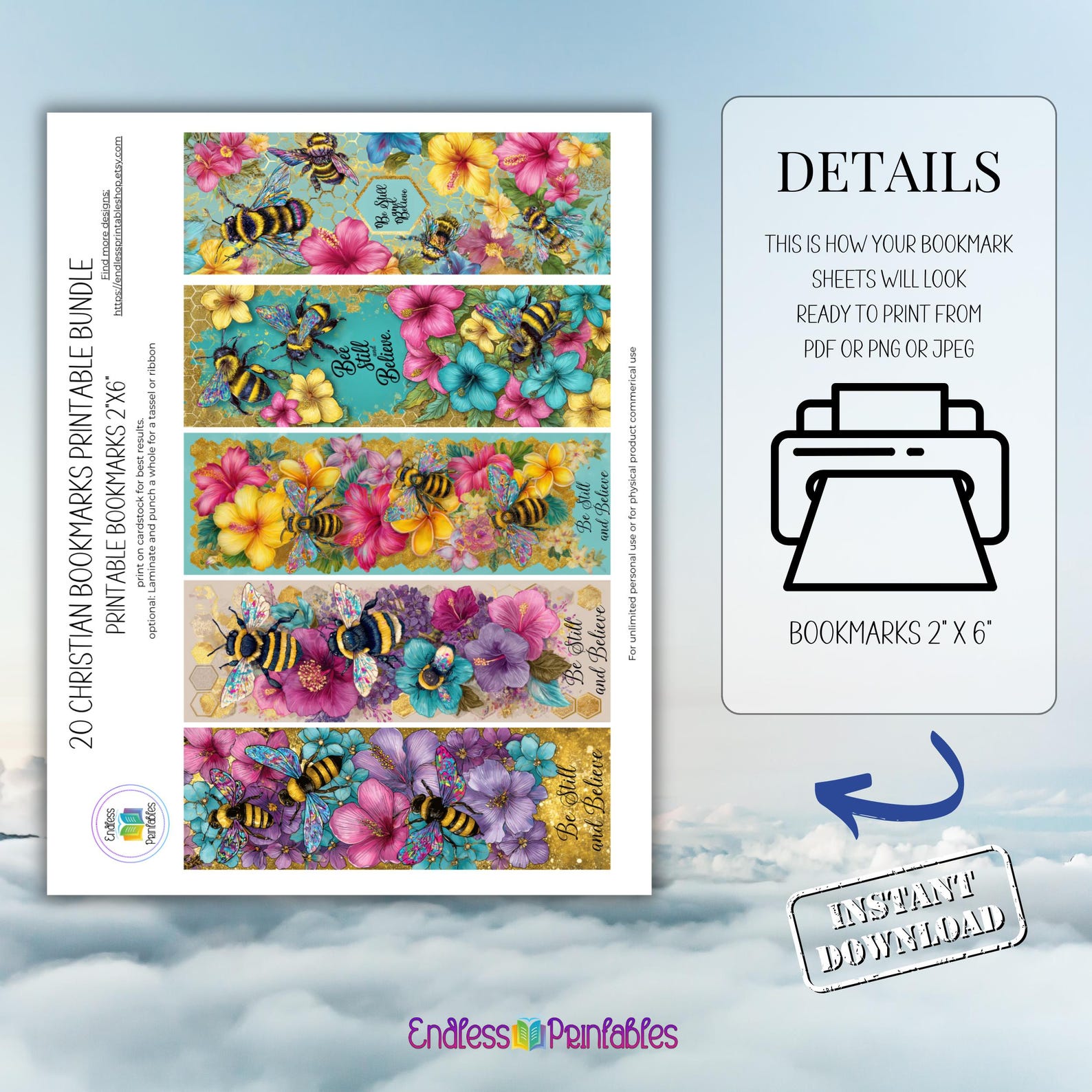 Christian Bee Bookmarks: Floral Bible Verse Designs Printable Gift (PDF ...