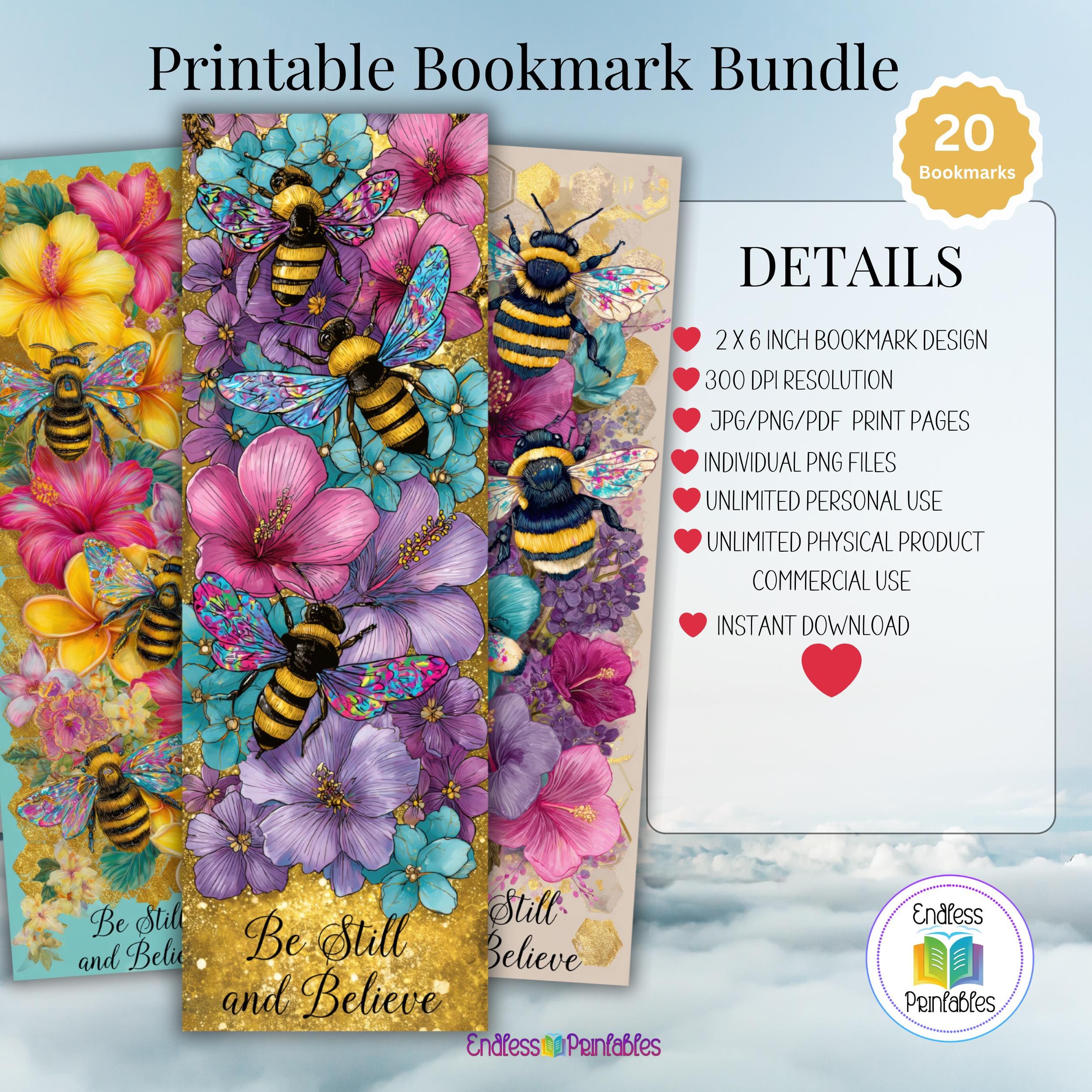 Christian Bee Bookmarks: Floral Bible Verse Designs Printable Gift (PDF ...