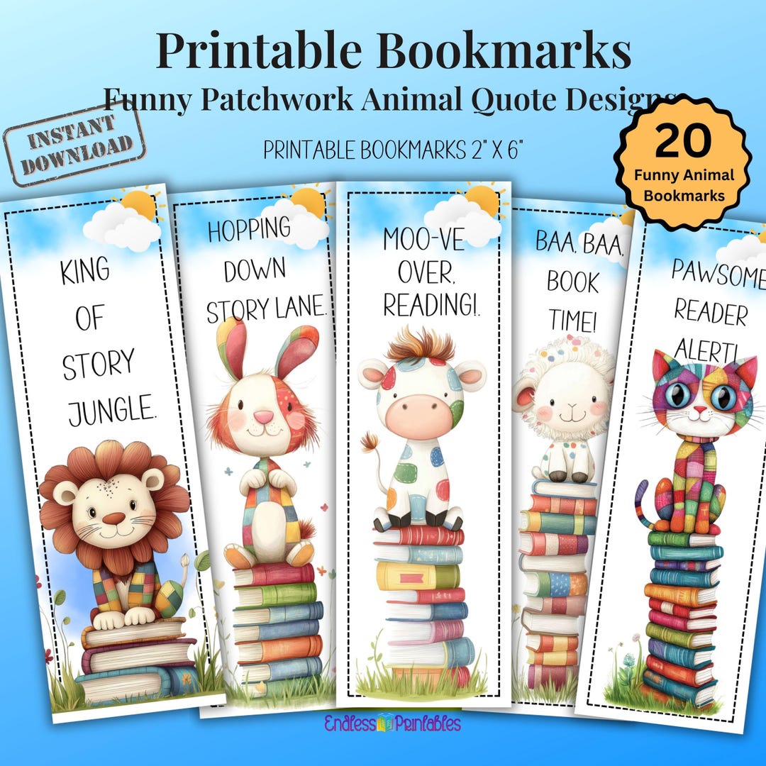Cute Patchwork Animal Bookmark Printable Quotes Animal Bookmarks Bundle ...