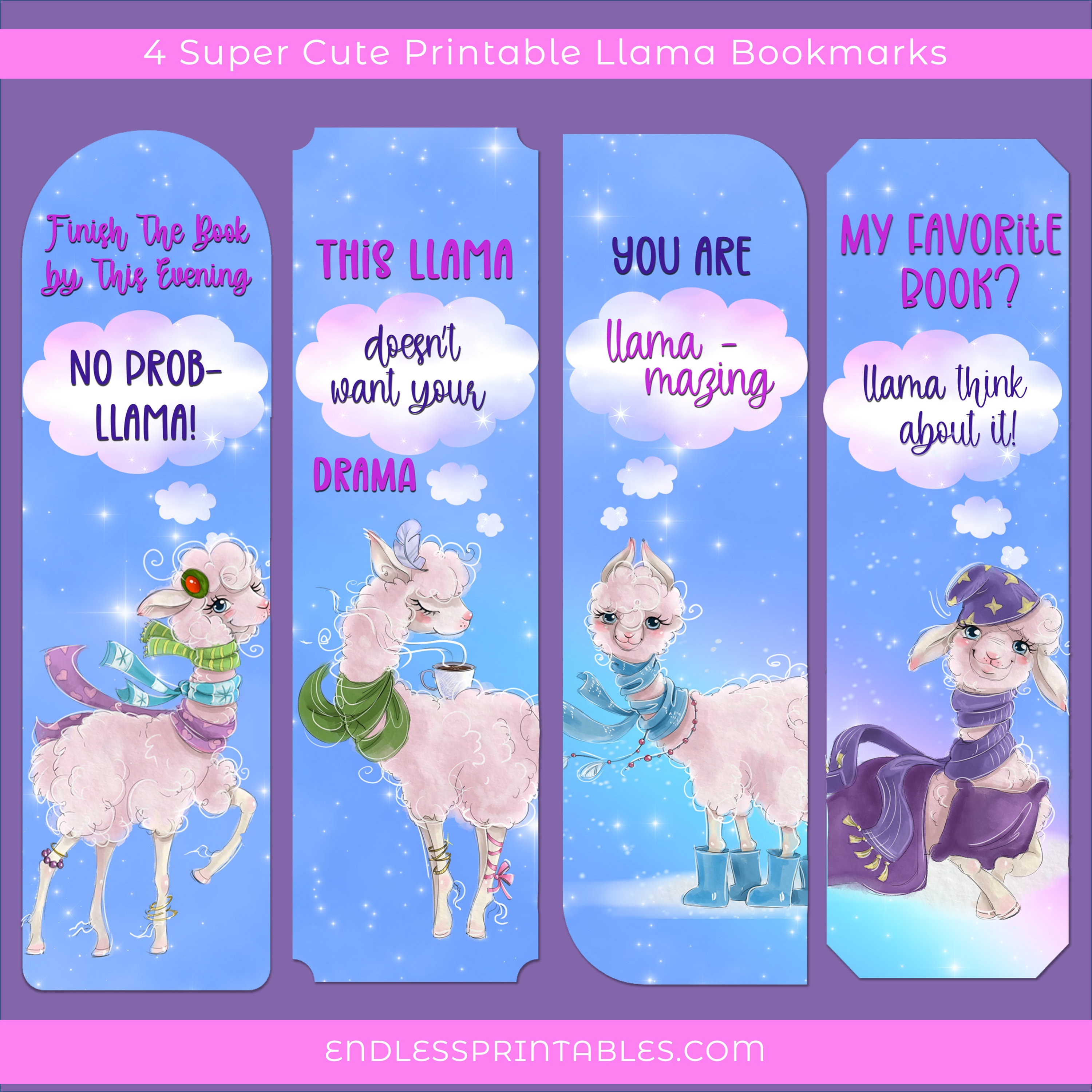 Llama Bookmarks Printable | Llama Bookmark Set | Book Lover Gift ...