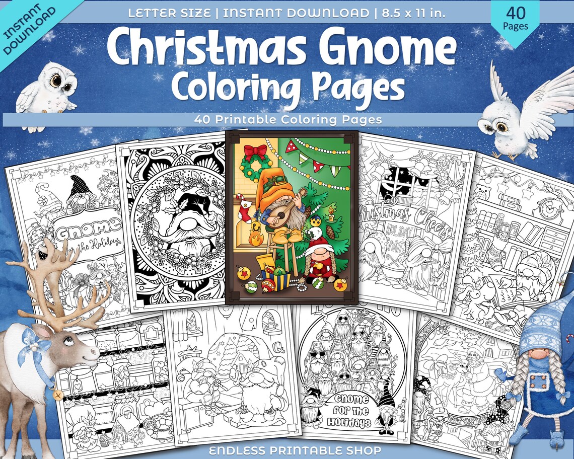 Coloring Pages: Christmas Gnome Coloring 40 Digital Coloring - Etsy