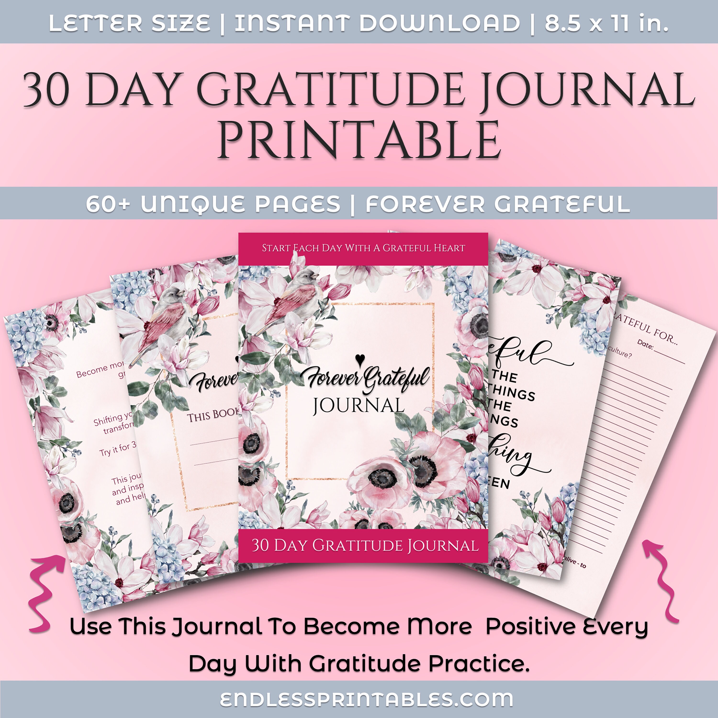 30 Day Gratitude Journal Printable Mindfulness Grateful Planner Instant ...