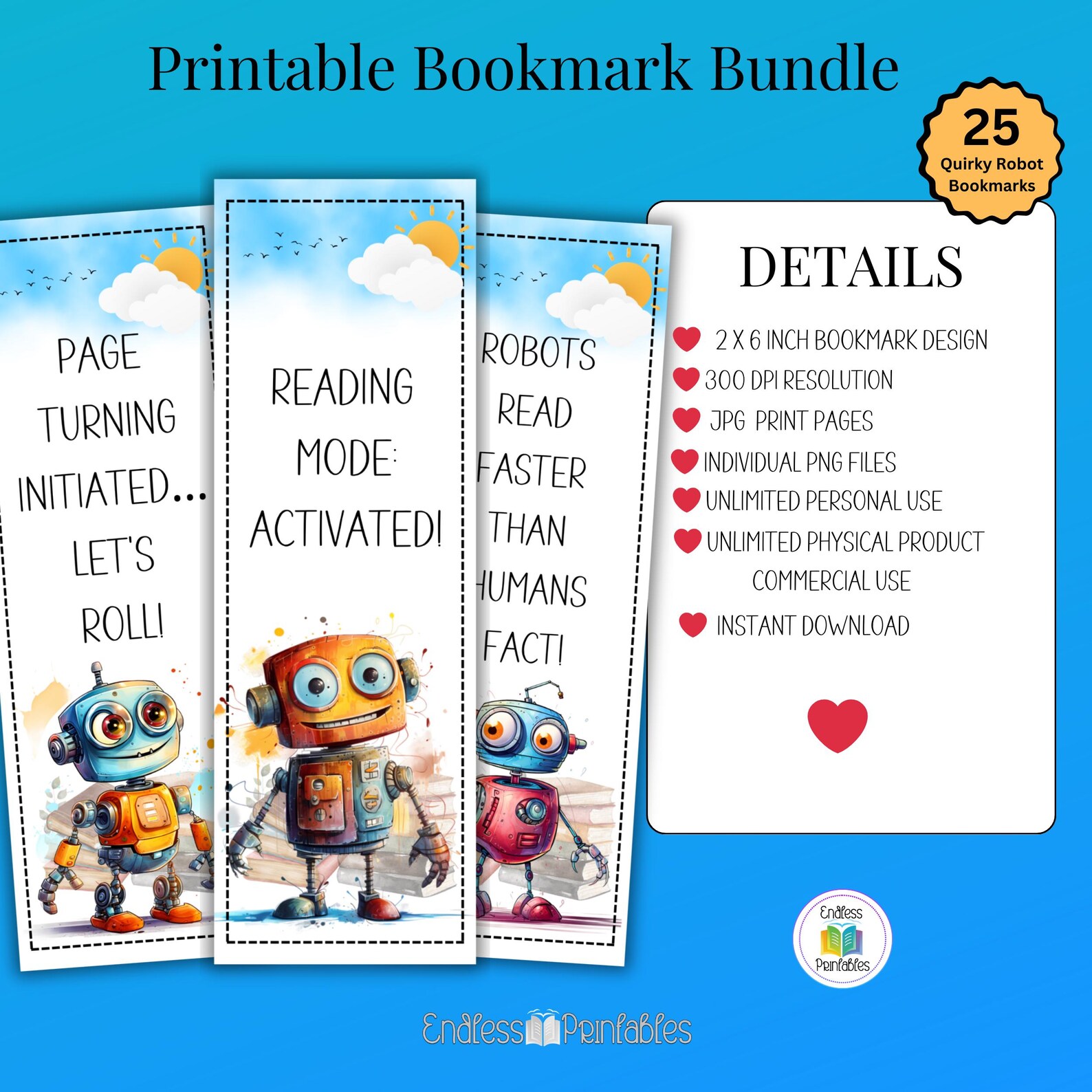 Funny Robot Bookmarks - Printable Quirky Quotes, Book Lover Gift ...