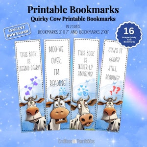 Funny Cow Bookmarks - Printable Animal Quotes Set, Book Lover Gift ...