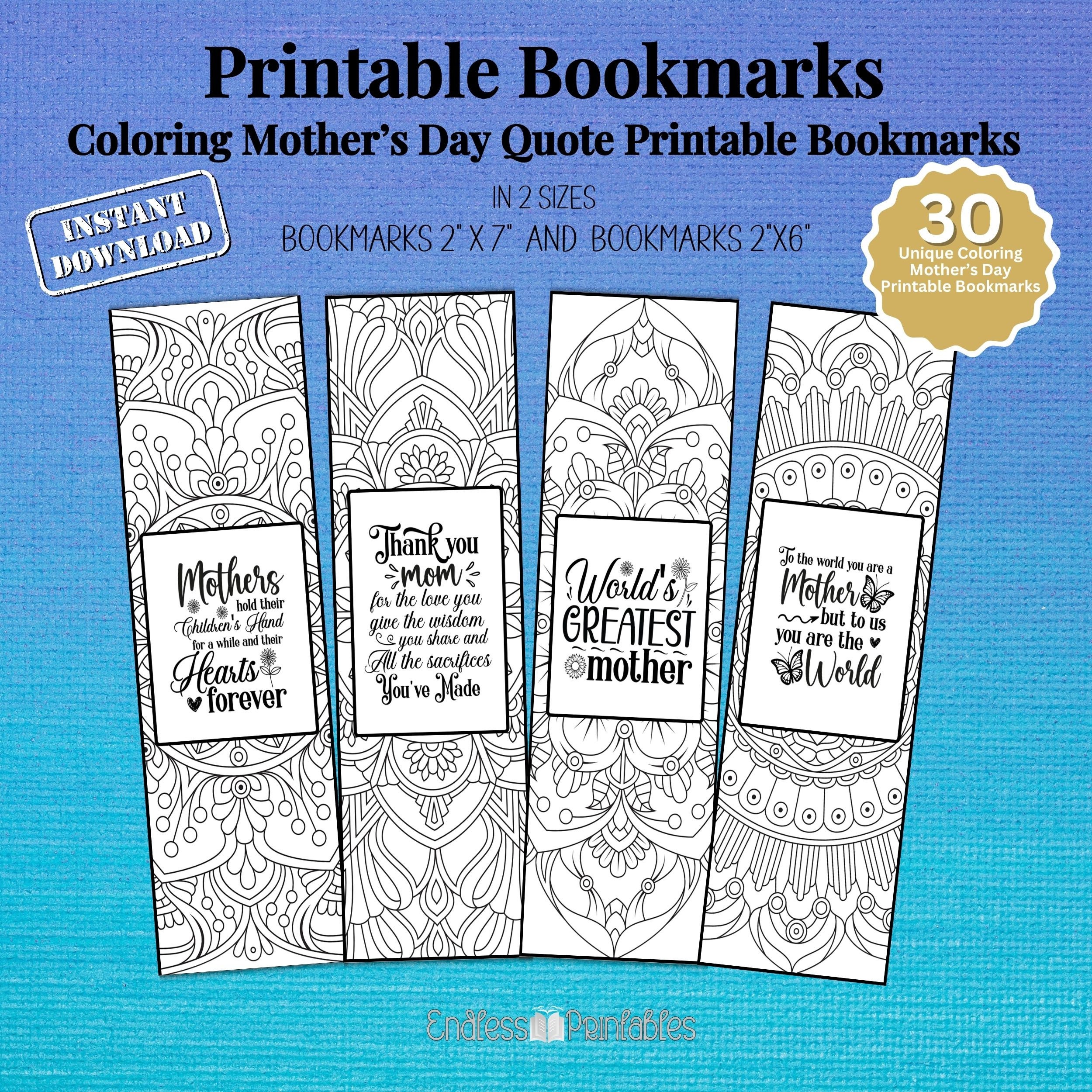 30 Mothers Day Printable Bookmarks, Coloring Bookmark Bundle ...