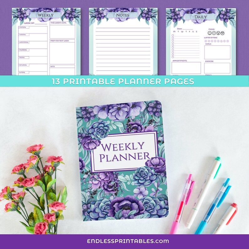 Floral Undated Weekly Planner Printable - To-do List Organizer (8.5x11 ...