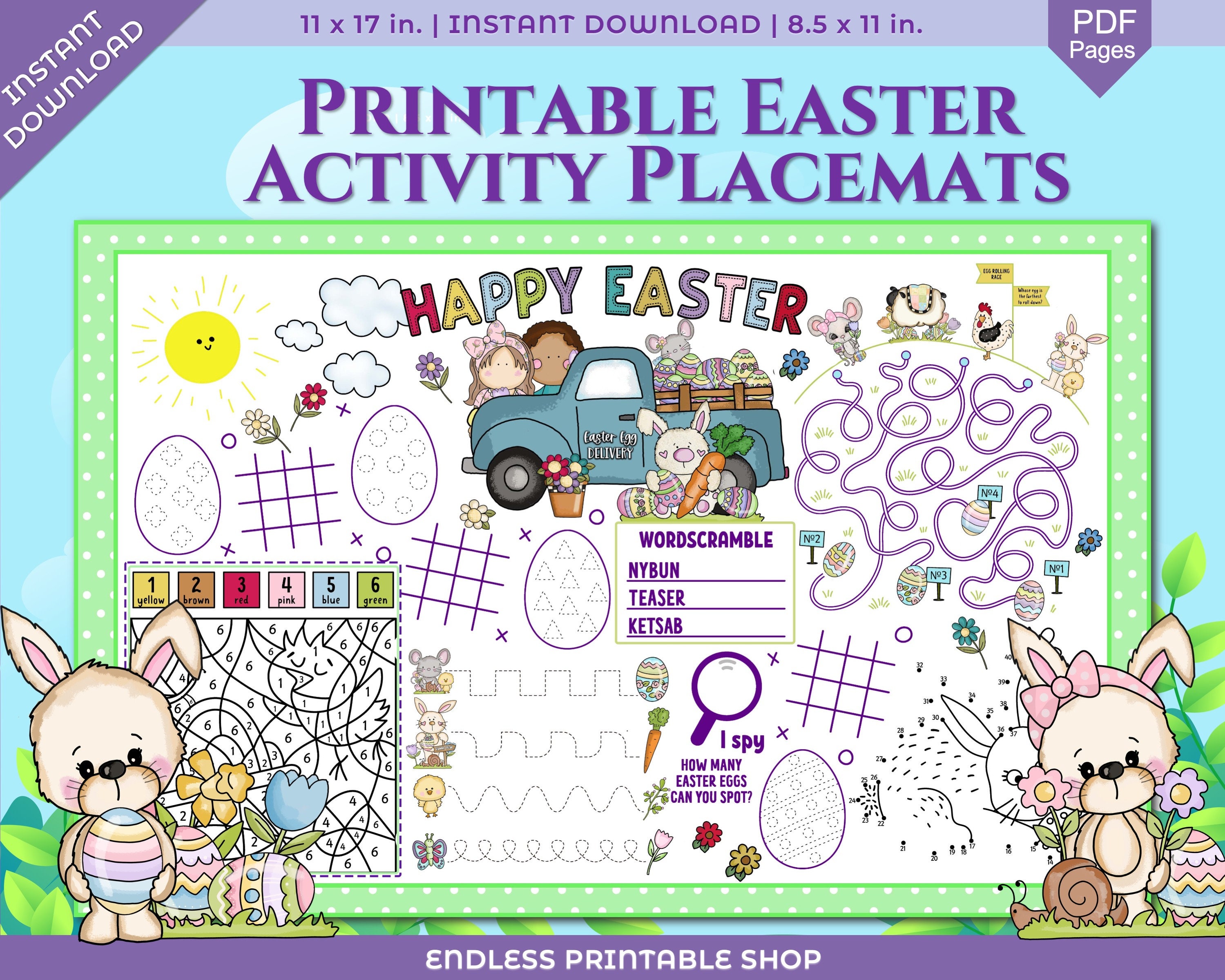 Kids Easter Placemat, Printable Easter Activity Placemat, Table ...