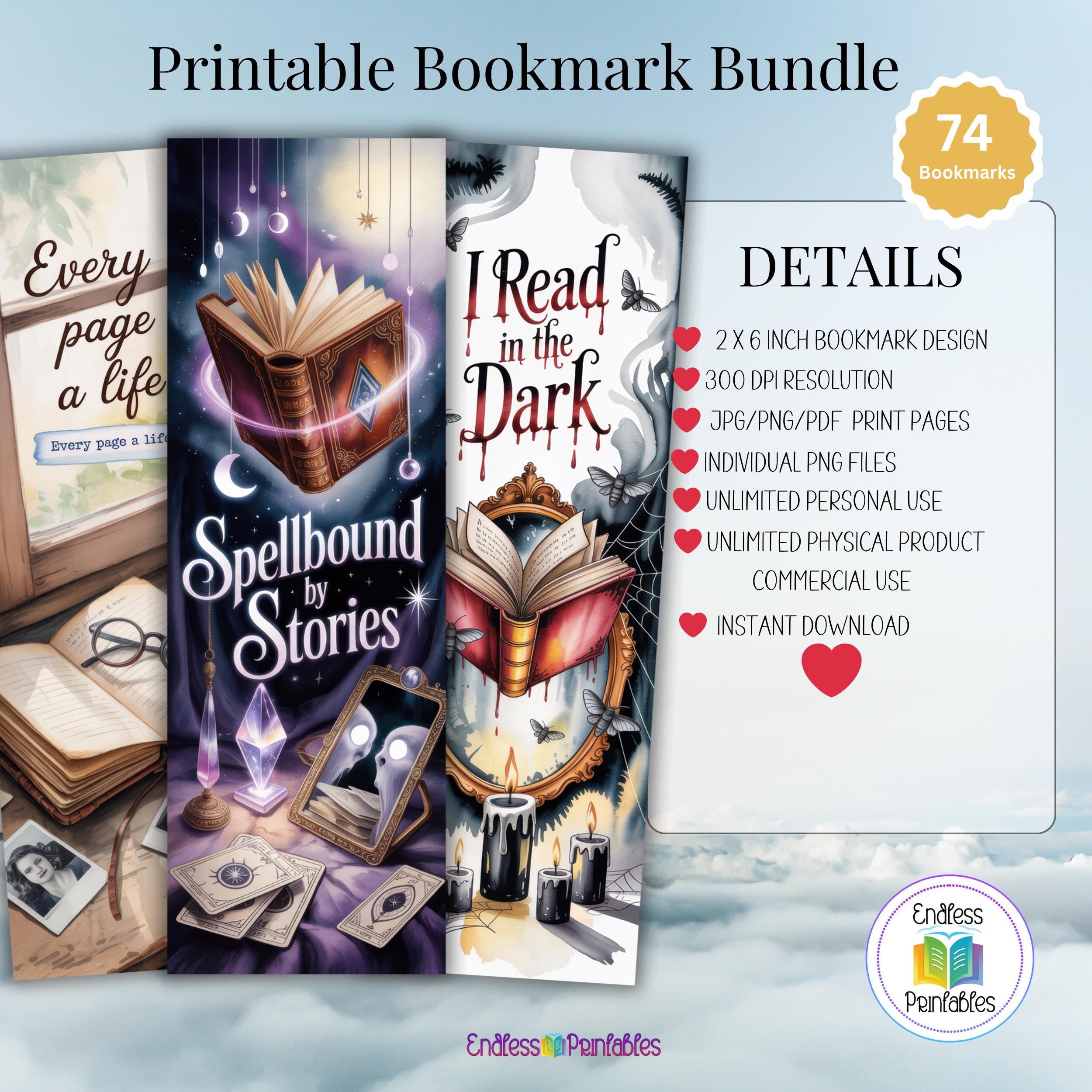 Printable Bookmarks Bundle: 74 Genre-inspired Reading Designs (PNG, PDF ...