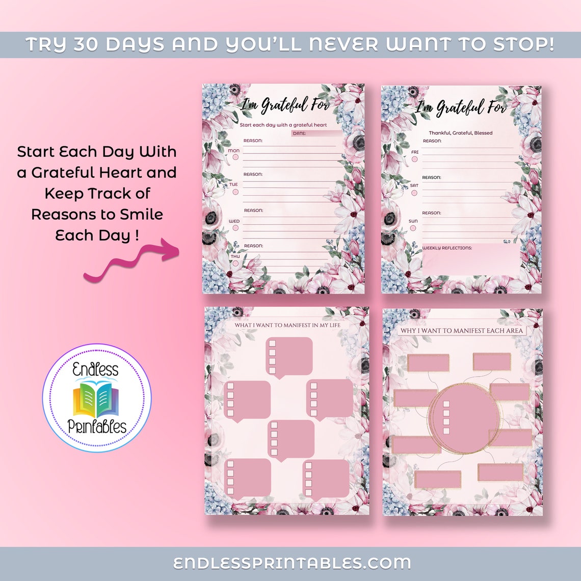 30 Day Gratitude Journal Printable Mindfulness Grateful - Etsy