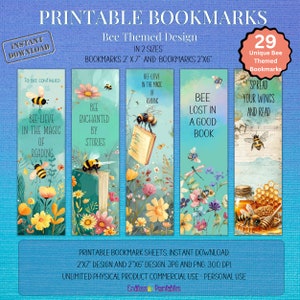 29 Printable Bookmarks, Bee Themed, Bookmark Bundle, PNG Bookmark ...
