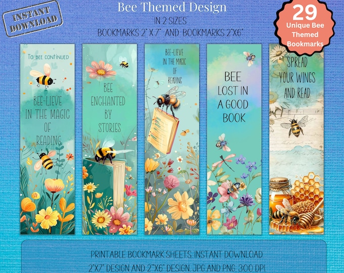 Bee Bookmarks - Quotes - Printable - Set of Four - Books - Etsy Canada