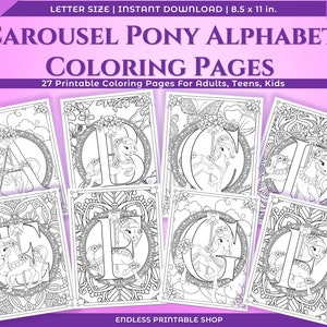 Carousel Pony Alphabet Coloring Pages - 27 Printable Sheets (PDF) - Etsy