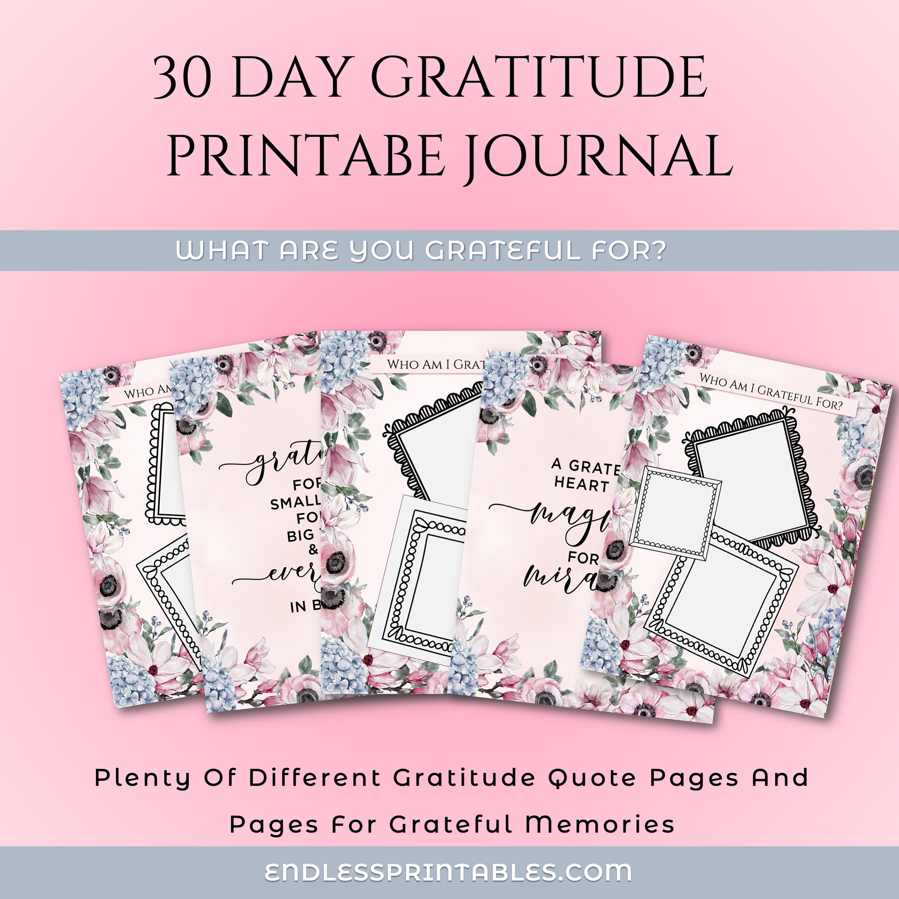 30 Day Gratitude Journal Printable Mindfulness Grateful Planner Instant ...