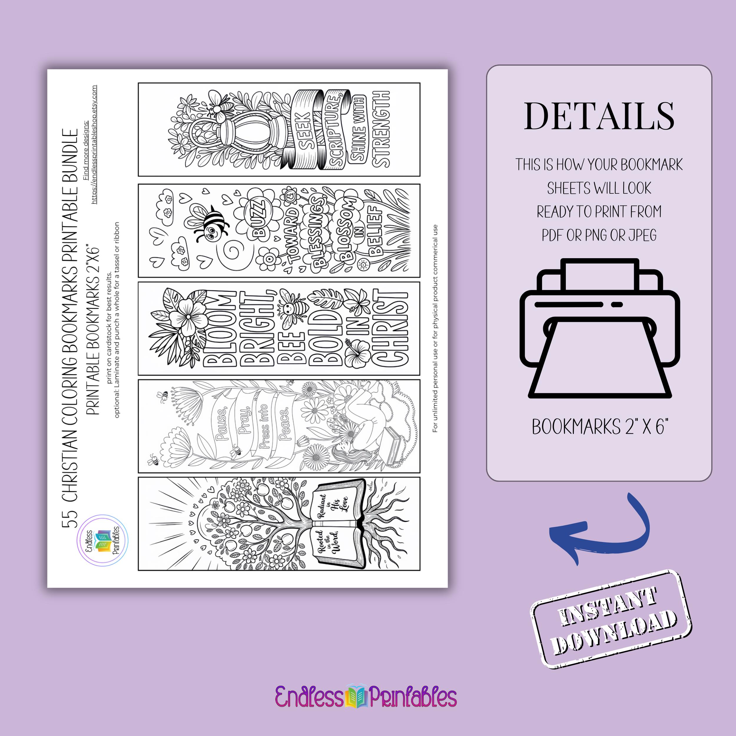 Christian Coloring Bookmarks, 55 Bible Verse Quote Designs, PDF JPG PNG ...