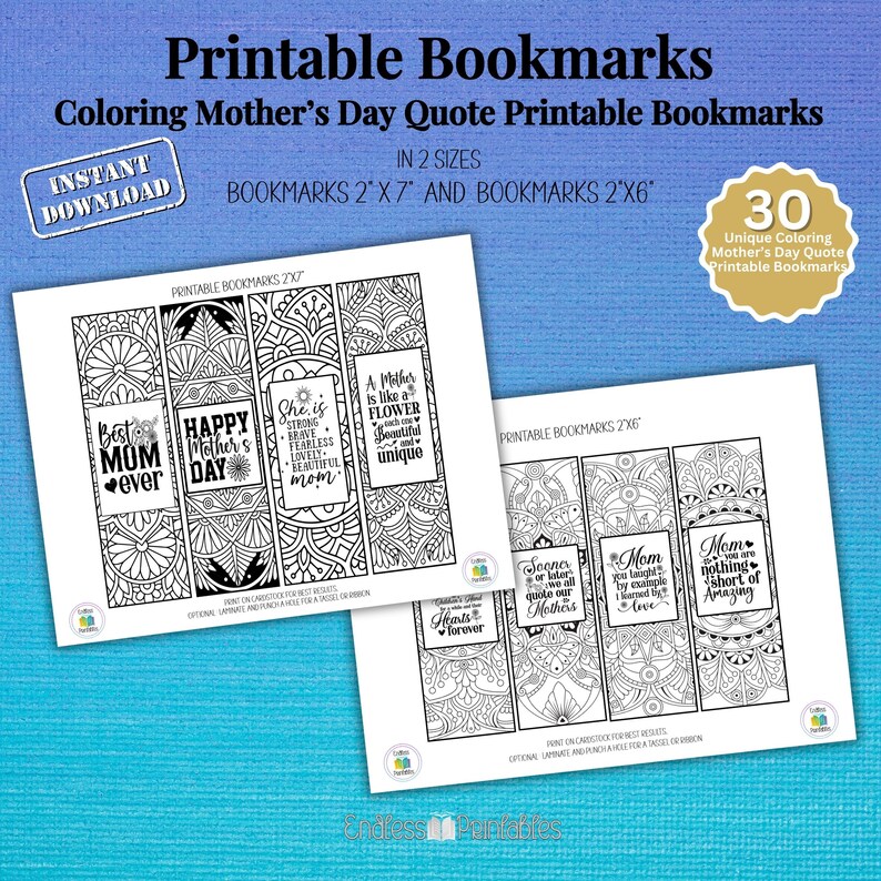 30 Mothers Day Printable Bookmarks, Coloring Bookmark Bundle ...