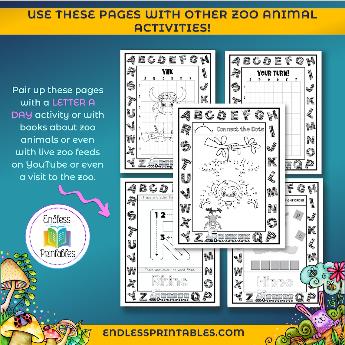 ZOO Animals ABC Printable Activity Coloring Book 153 Zoo | Etsy