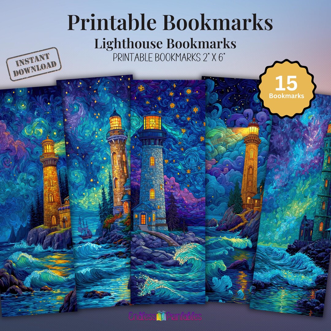 Lighthouse Bookmarks - Stained Glass Style, Nautical Theme Printable ...