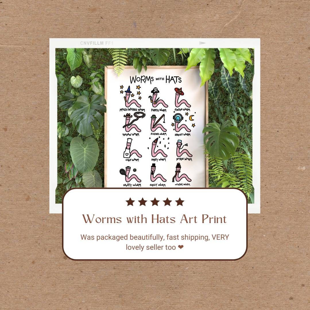 WORMS WITH HATS: A5 Art Print // Funky Digital Illustration of Worms ...