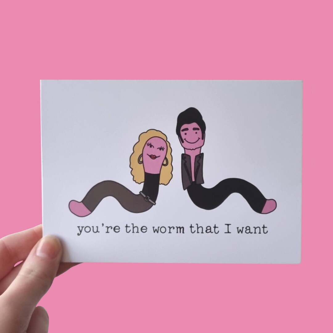 Grease Inspired Worm Card // Funny Musicals Pun, Galentines Day, Grease ...