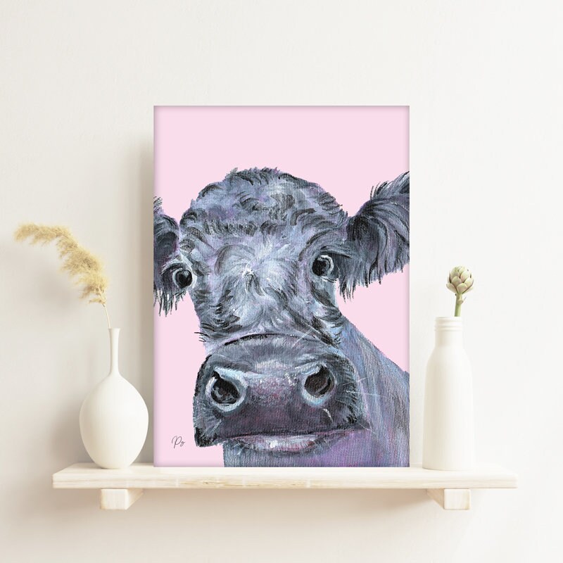 A4 Cow Print, Blue Cow, Acrylic Painting Art Print, Wall Art, Pink ...