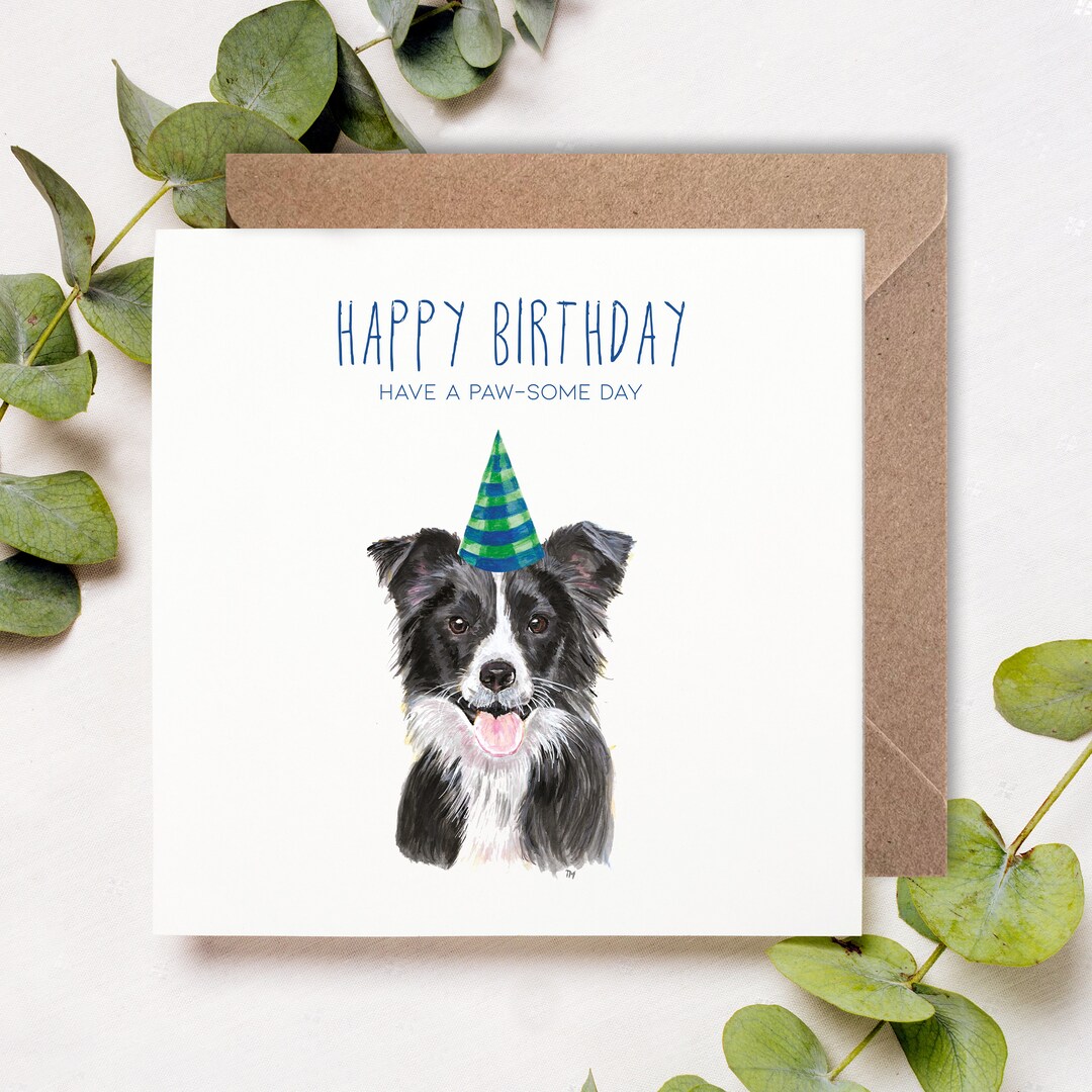 Hand-painted Border Collie Birthday Card, Dog Illustration - Etsy UK