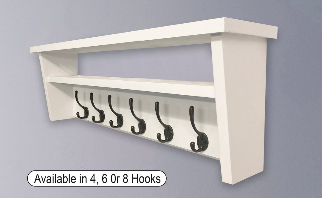 Slimline Coat Rack With Shelf and Cubby Hole Storage 4, 6 or 8 Hooks ...