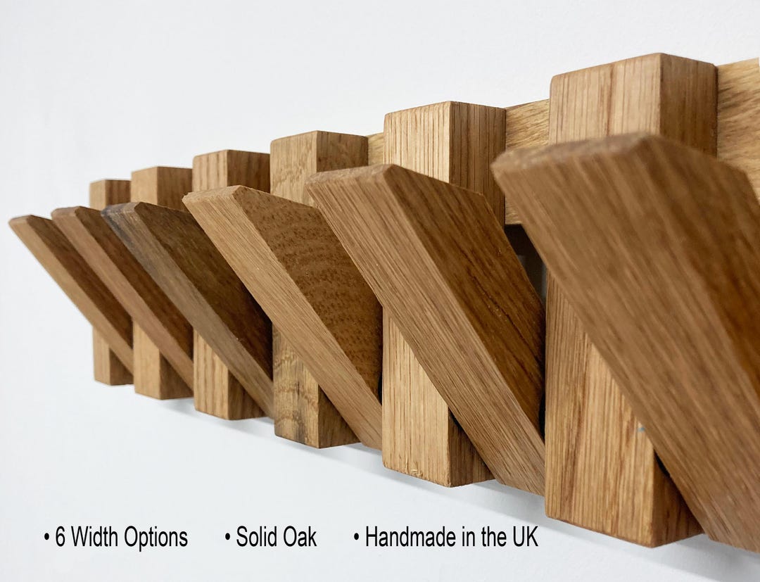 Handmade Oak Flip Down Hook Coat Rack 100mm High - Modern Hallway Decor ...
