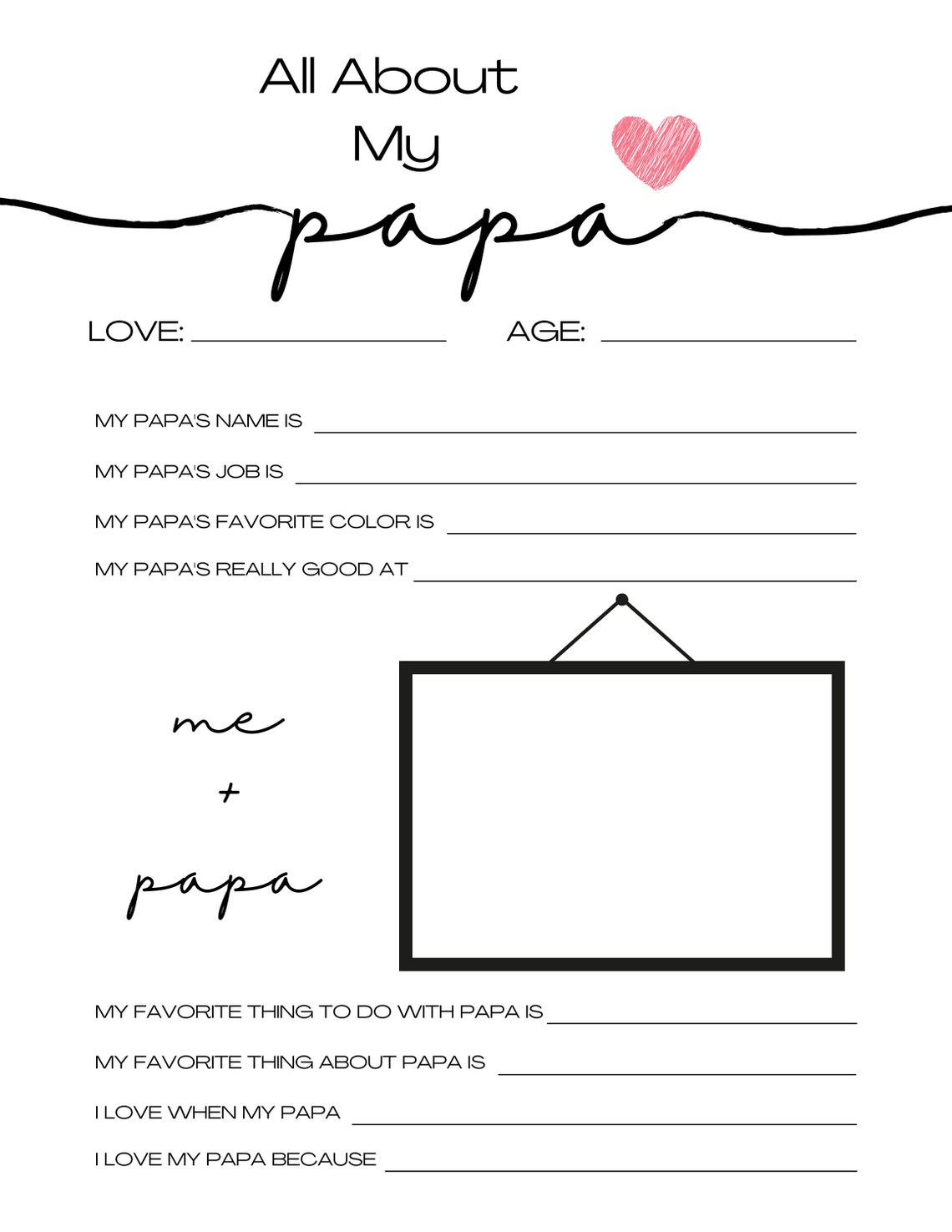 Fathers Day Printable Questionnaire Fathers Day T All Etsy