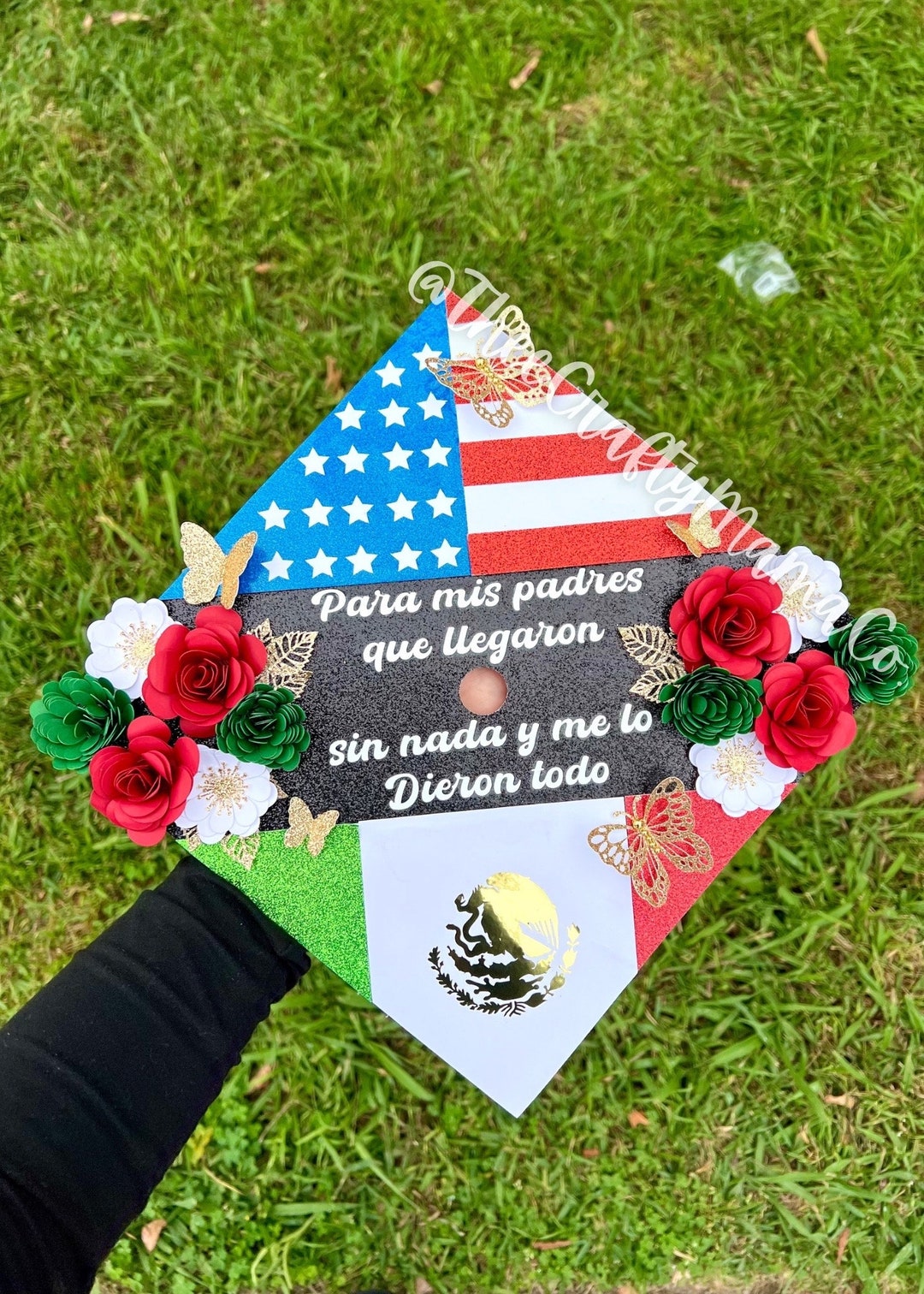 Topper de birrete de graduación con flores y mariposas 3D mexicano ...