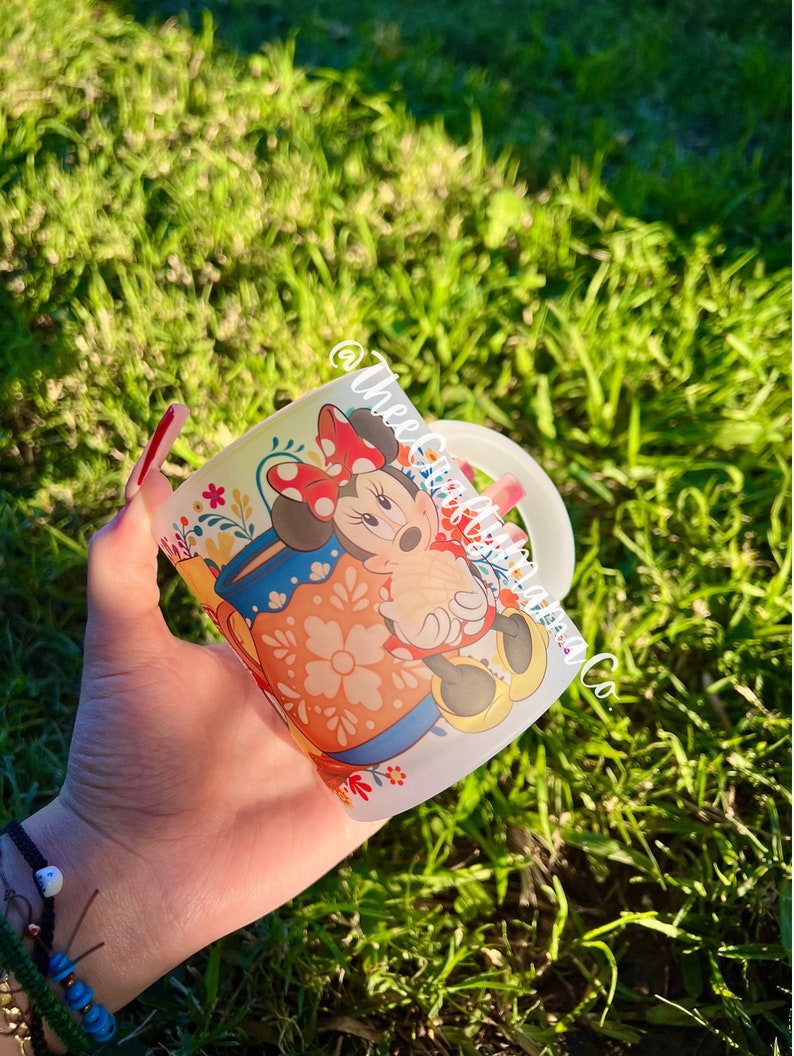 Mickey Minnie Mouse Inspired Chocolate Abuelita Pan Dulce Frosted Glass Mug Cup Tumbler 12oz ...