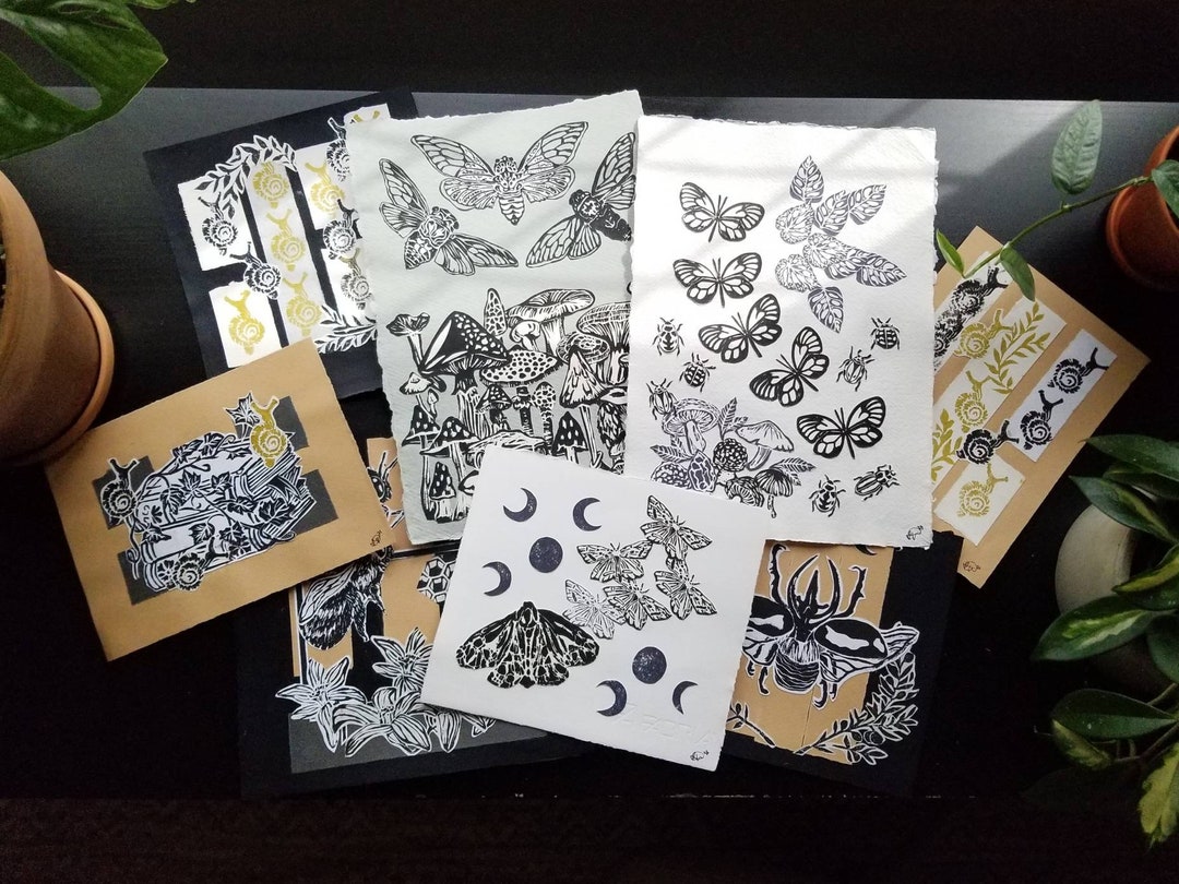 Original Print Collages ~ Linocut Prints ~ Hand Carved ~ Nature ...