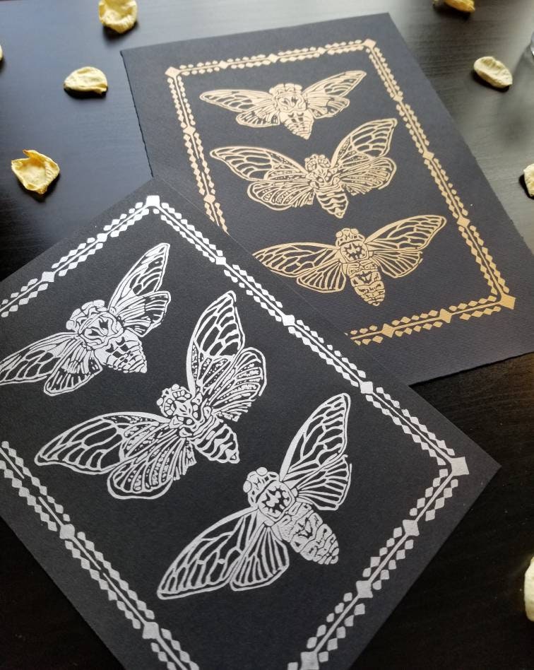 Cicada Print Original Art Linocut Print Hand Carved Entomology Khadi ...