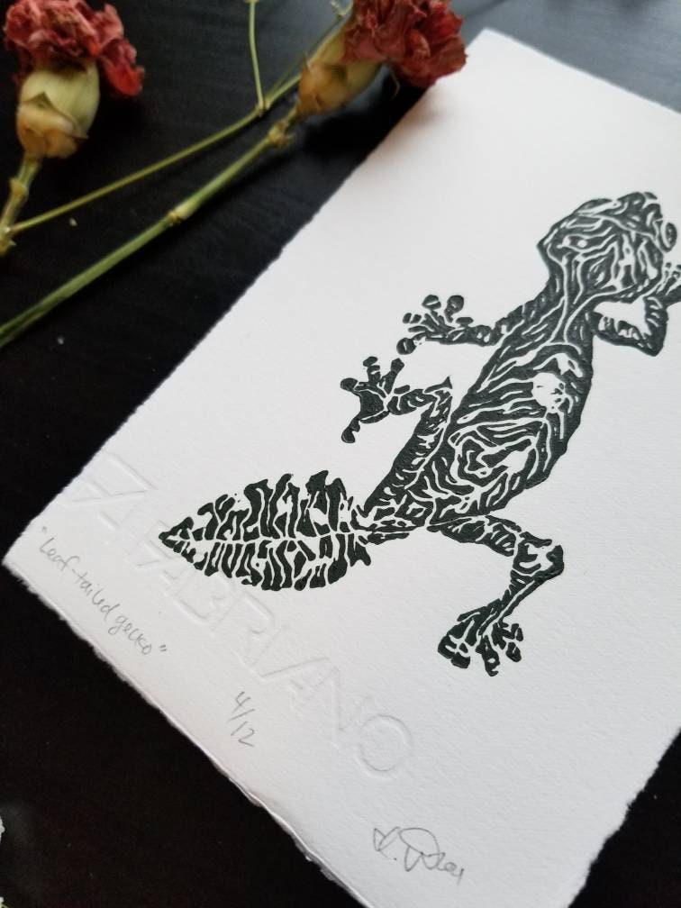 Leaf-tailed Gecko Print ~ Original Art ~ Linocut Print ~ Hand Carved - Etsy