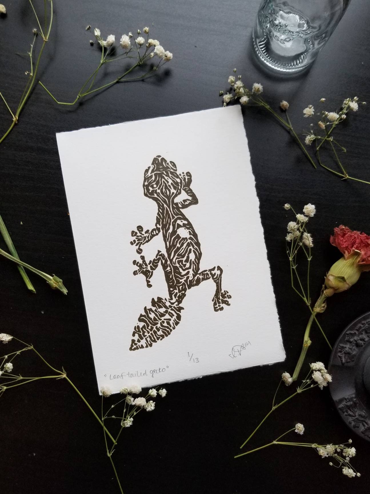Leaf-tailed Gecko Print ~ Original Art ~ Linocut Print ~ Hand Carved - Etsy