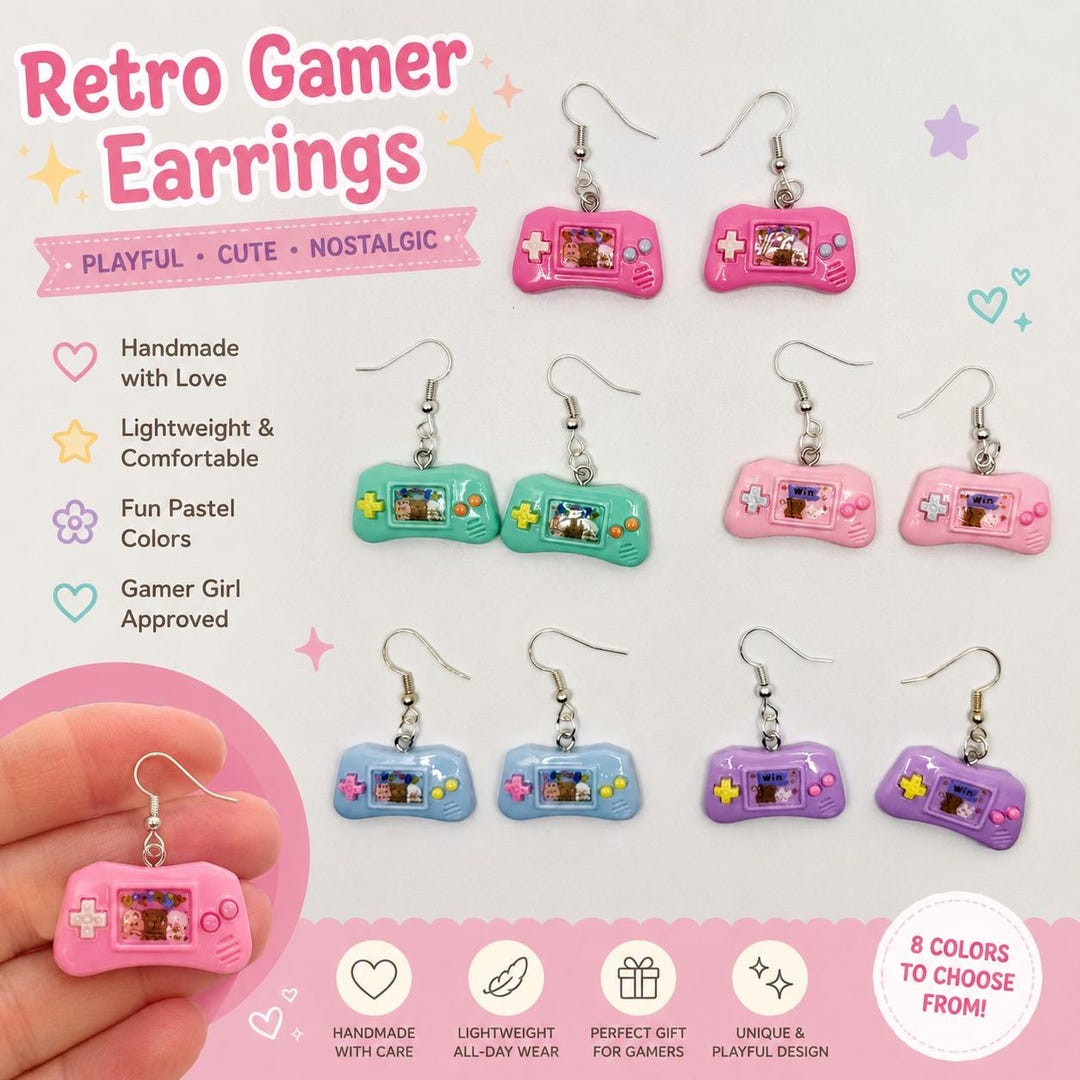 Retro Game Console Earrings | Mini Handheld Gamer Earrings | Kawaii ...