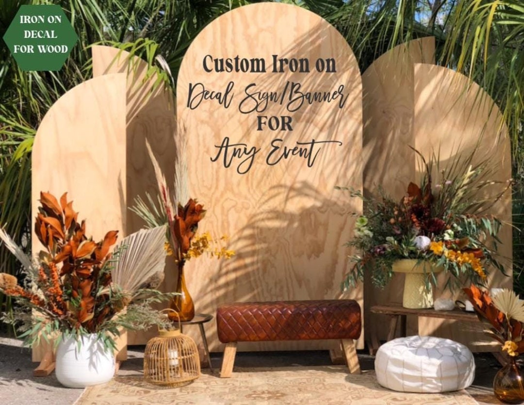 Custom Banner Decal Iron on for Wood Backdrop Arch - Personalized Decal ...