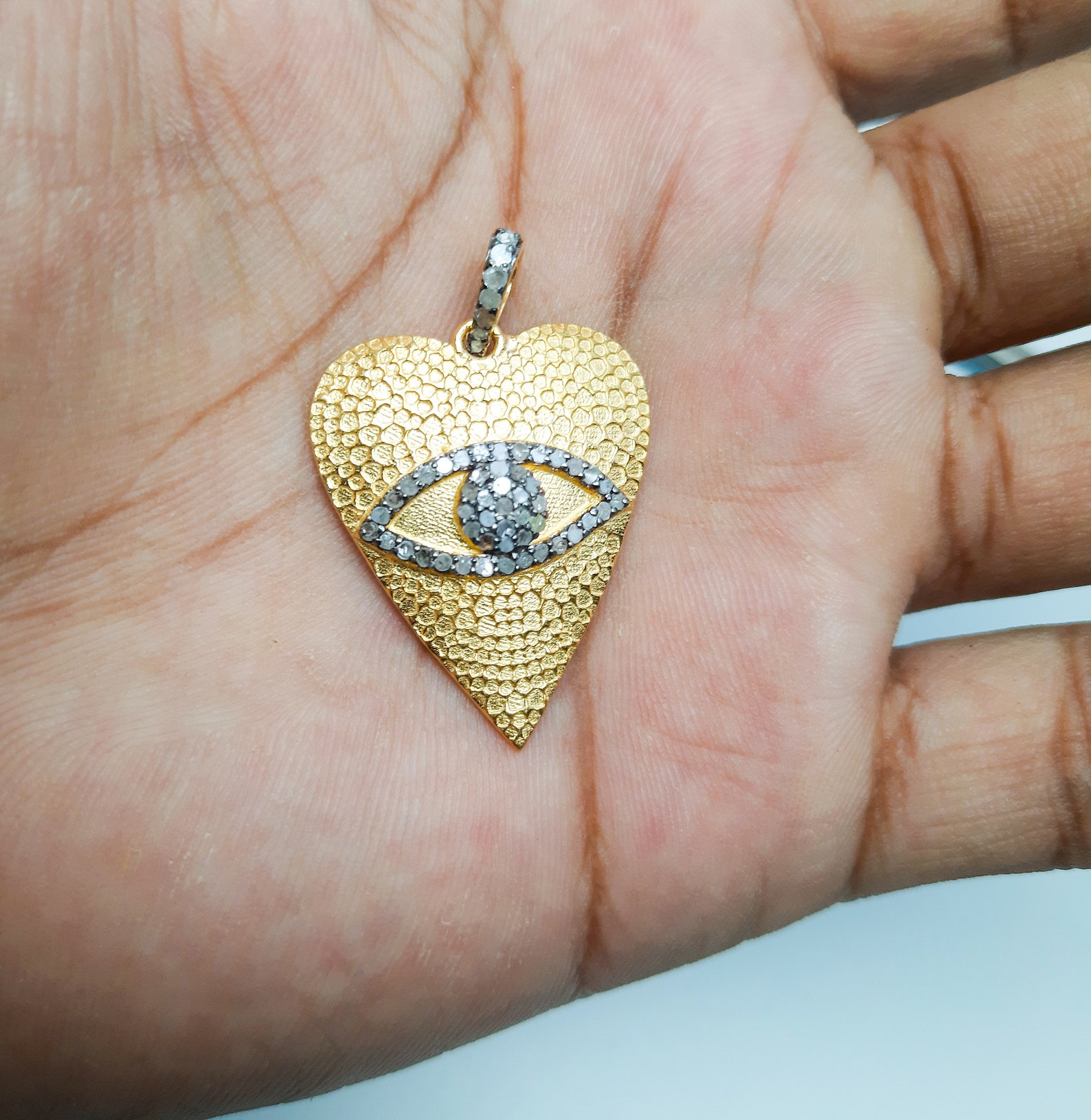 Evil Eye Pendant Diamond Heart Pendant Enamel Heart Pendant - Etsy