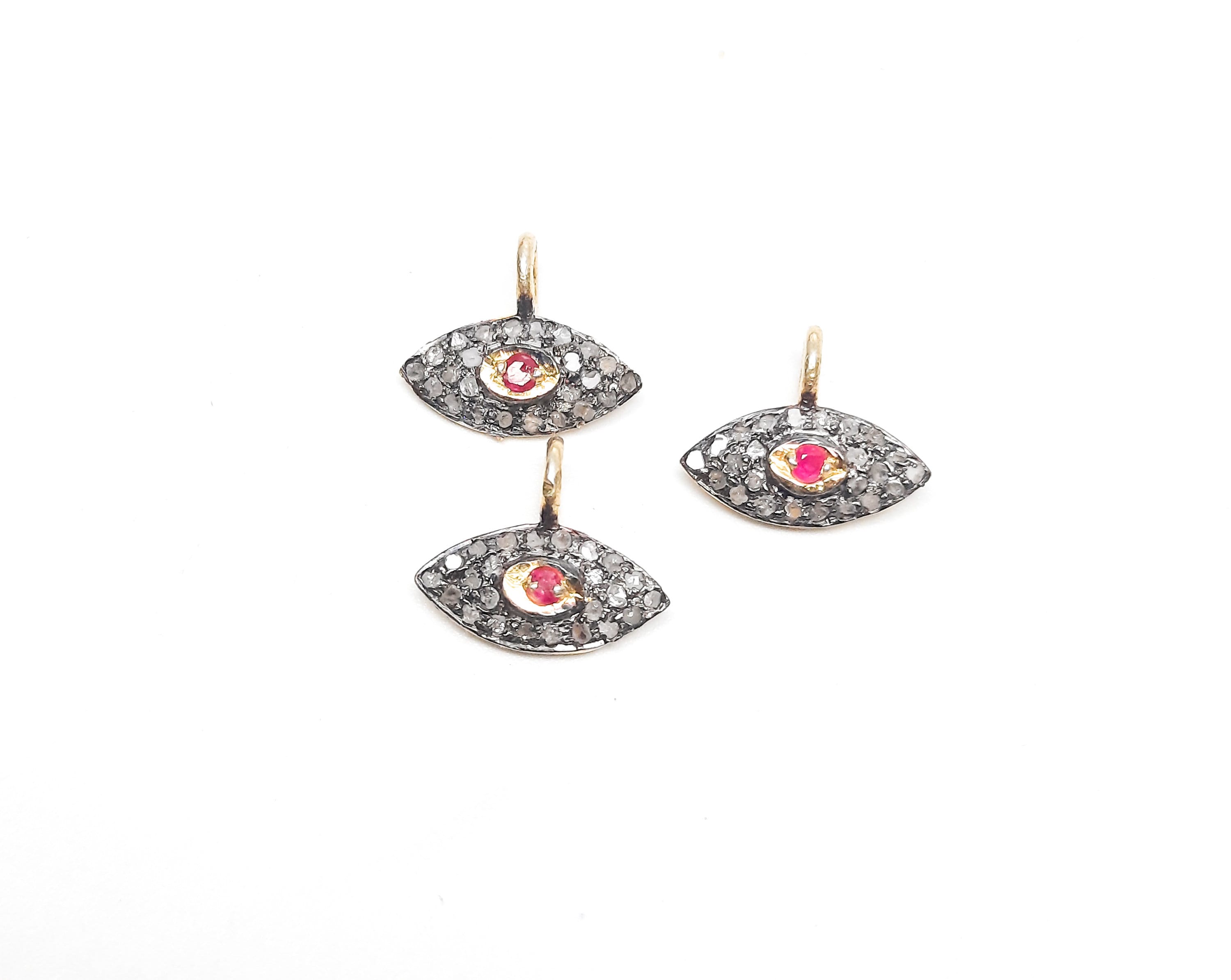 1 Pc Pave Diamond Evil Eye With Ruby Charm 925 Sterling - Etsy UK